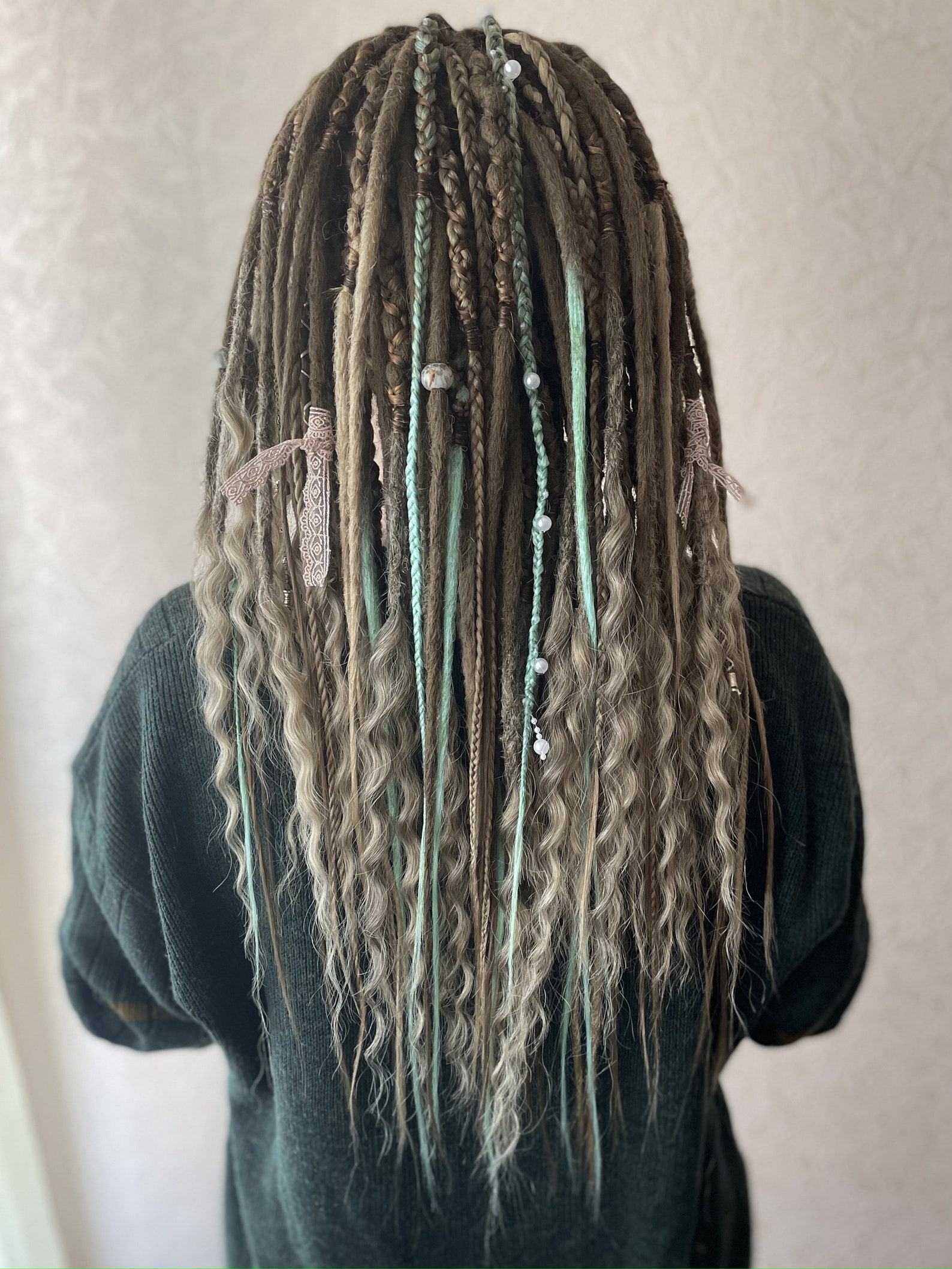 Turquoise Brown Ombre Dreads, Curly Synthetic Extensions, Boho Crochet ...