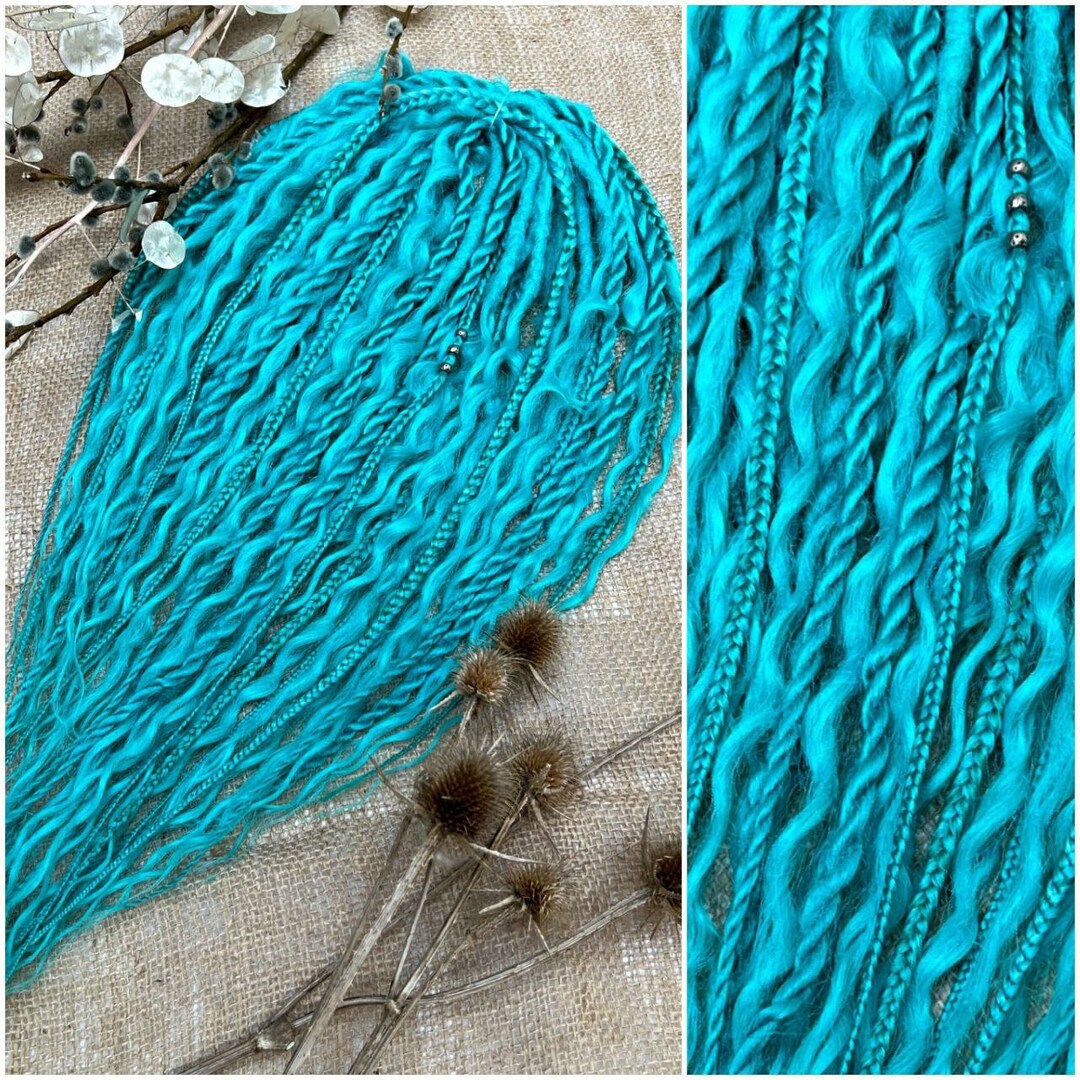 Turquoise Dreadlocks With Curly Set, Hair Extension, Synthetic ...
