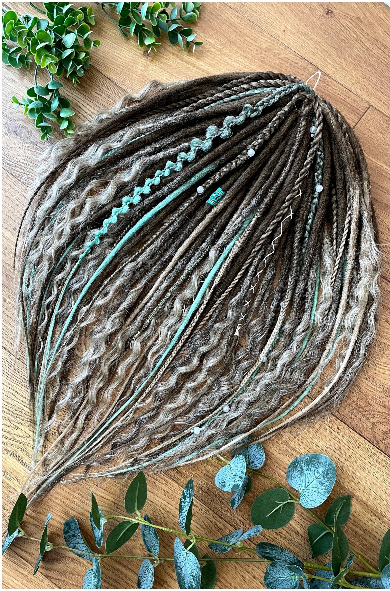 Turquoise Brown Ombre Dreads, Curly Synthetic Extensions, Boho Crochet ...