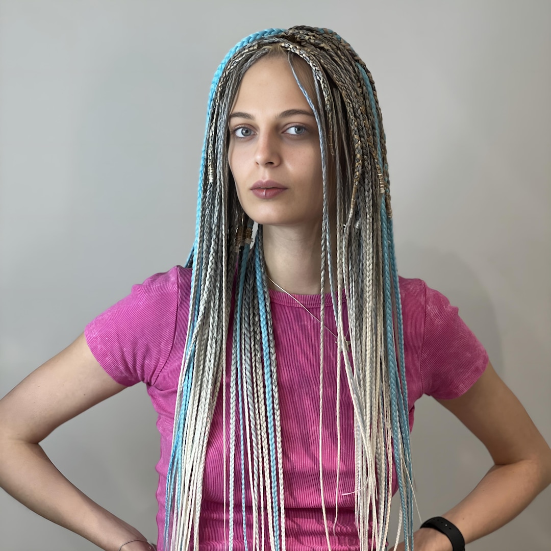 Boho De Braids Full Set, Ombre Gray to White, Blue Color, Braids ...