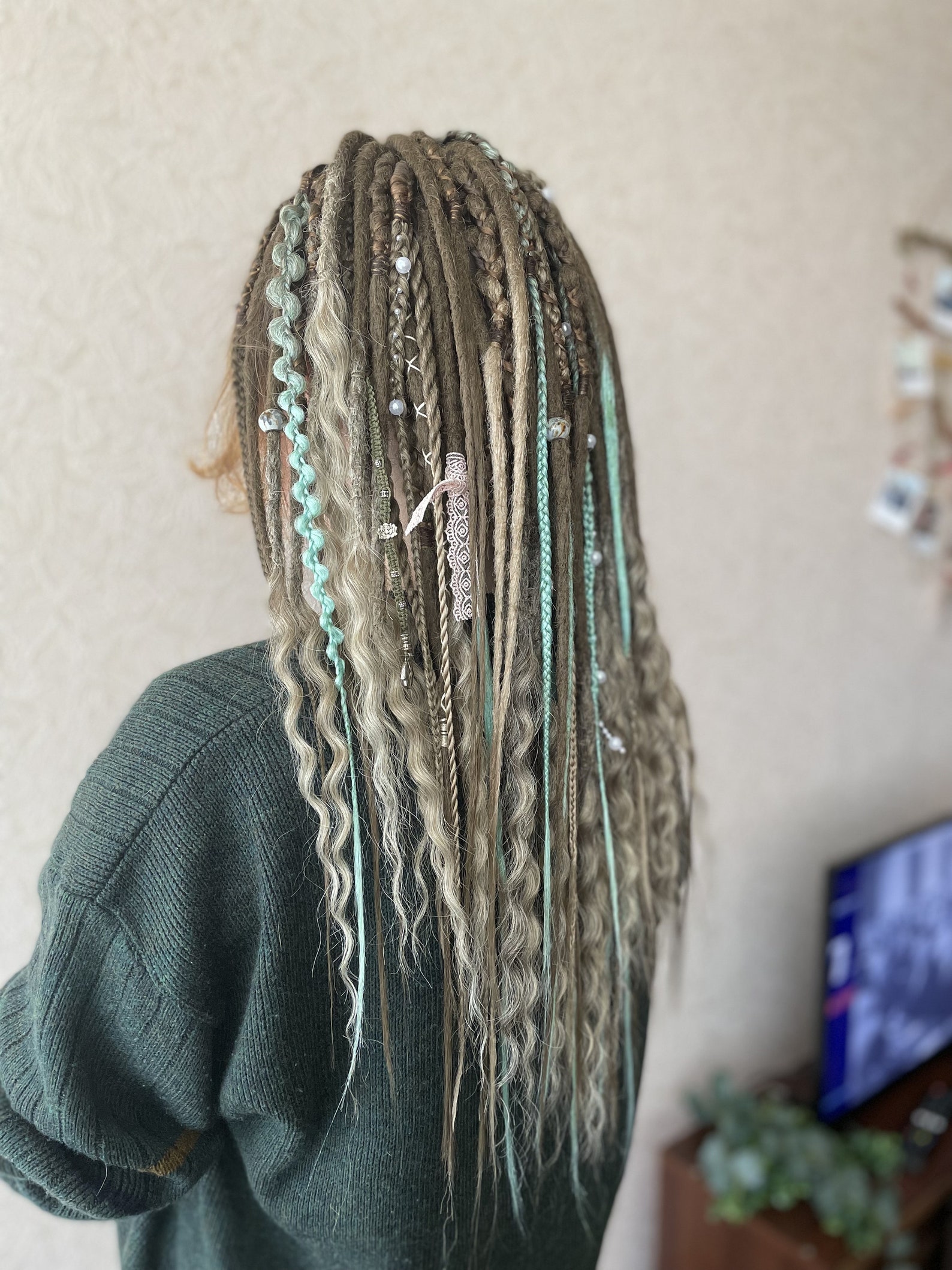 Turquoise Brown Ombre Dreads, Curly Synthetic Extensions, Boho Crochet ...