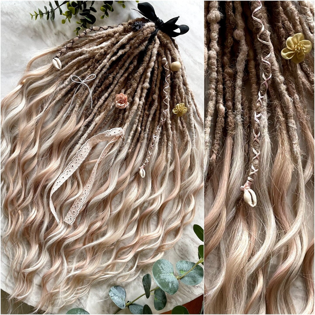 Blonde, Pink Peach DE Loose Wave Locks Dreadlocks, Ombre Curly ...