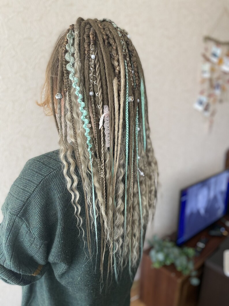 Turquoise Brown Ombre Dreads, Curly Synthetic Extensions, Boho Crochet ...