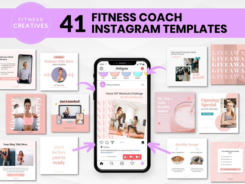 Fitness Coach Instagram Template Canva Social Media Templates - Etsy