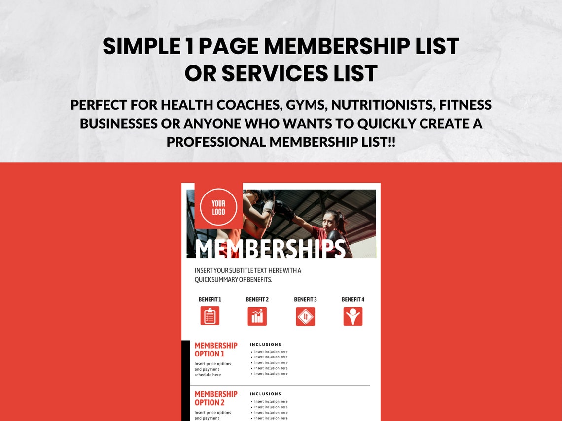 Simple Membership Price List, Services List - Canva Templates for Gyms ...