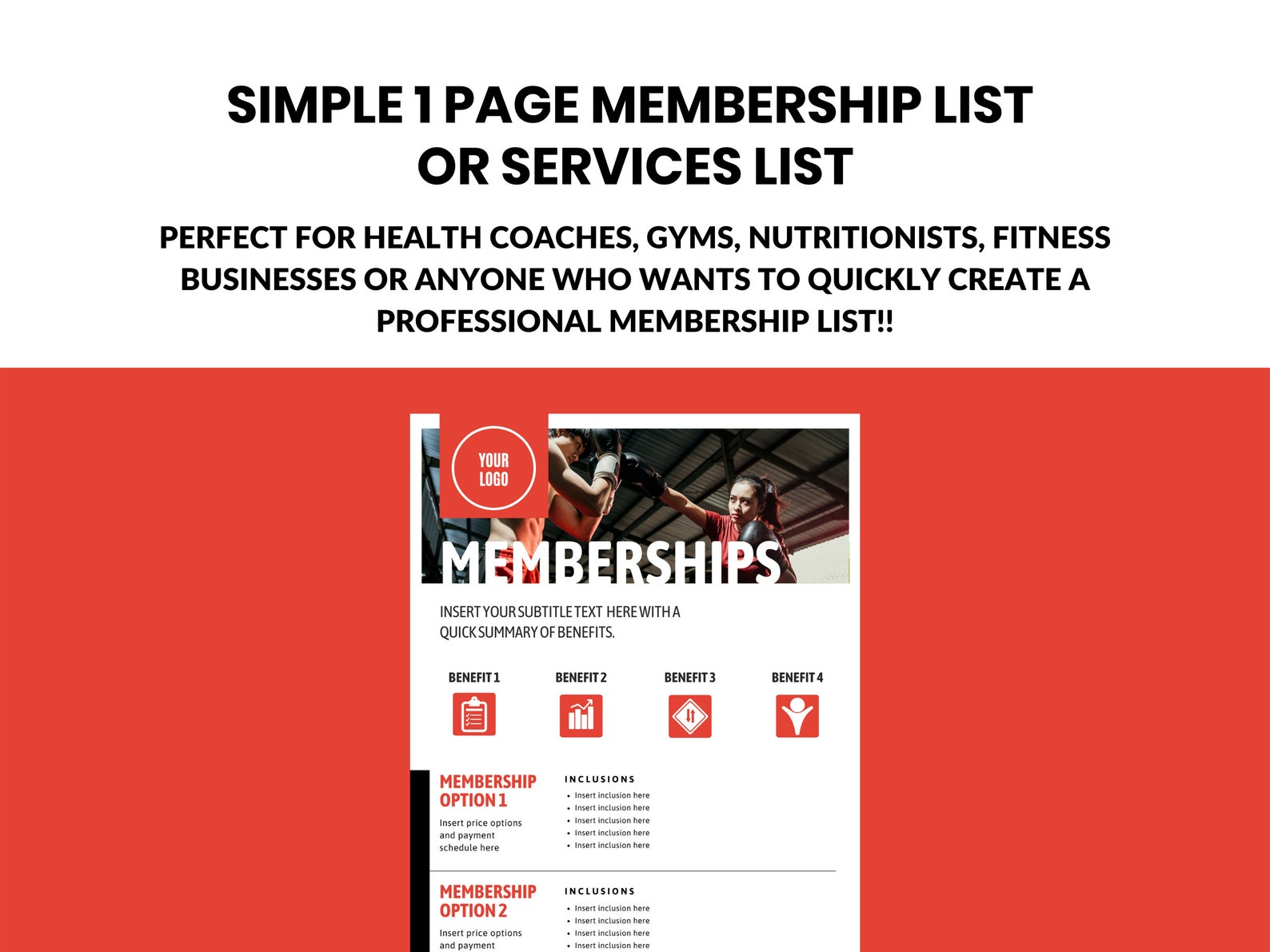 Simple Membership Price List, Services List Canva Templates for Gyms ...