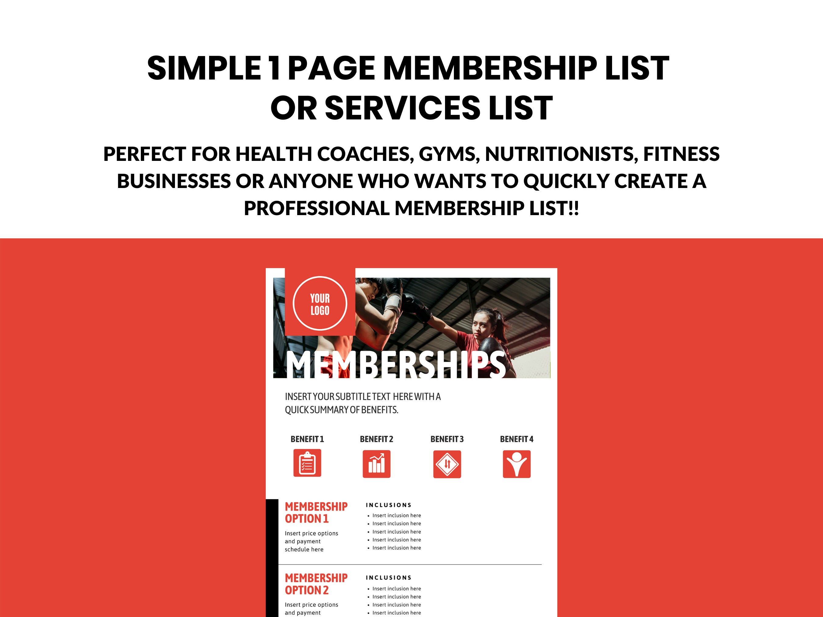 Simple Membership Price List, Services List Canva Templates for Gyms ...