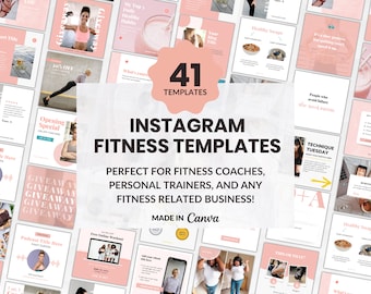Gym Instagram Template Canva Fitness Social Media Templates Red Fitness ...