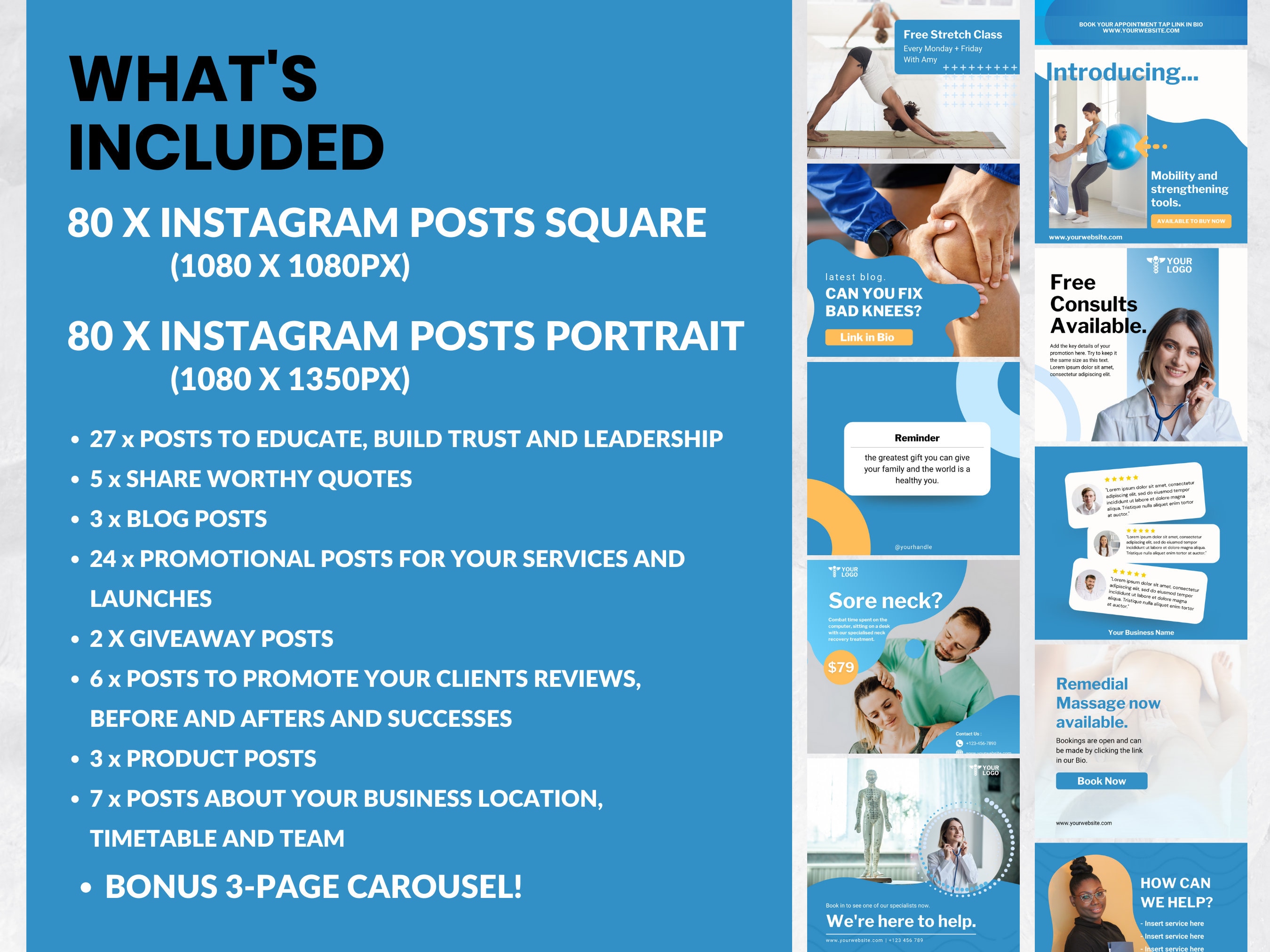 Physio Instagram Template Social Media Canva Templates Posts for ...
