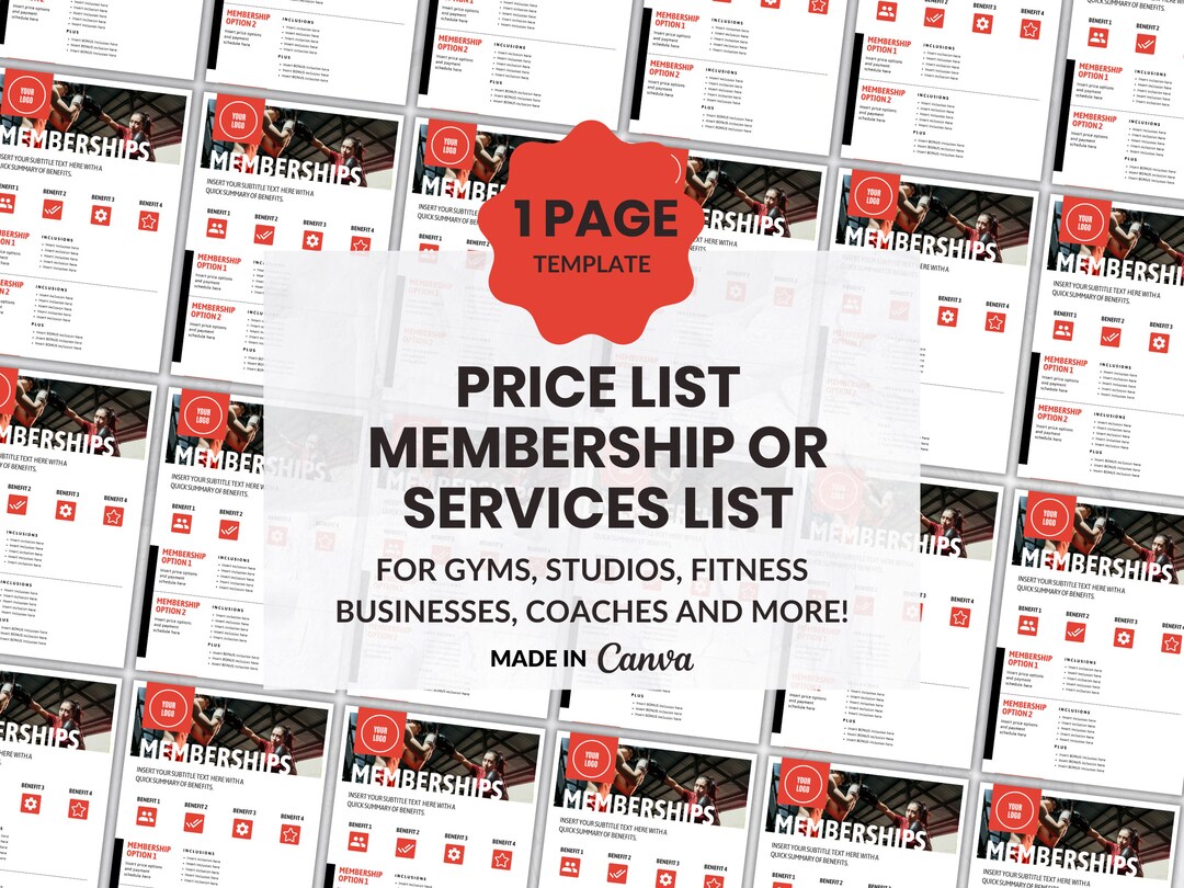 Simple Membership Price List, Services List - Canva Templates for Gyms ...