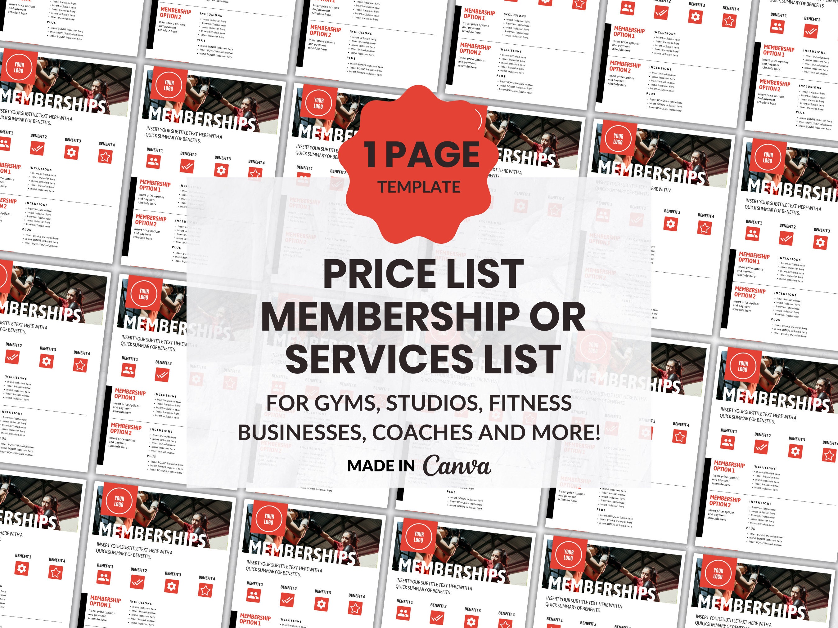 Simple Membership Price List, Services List - Canva Templates for Gyms ...