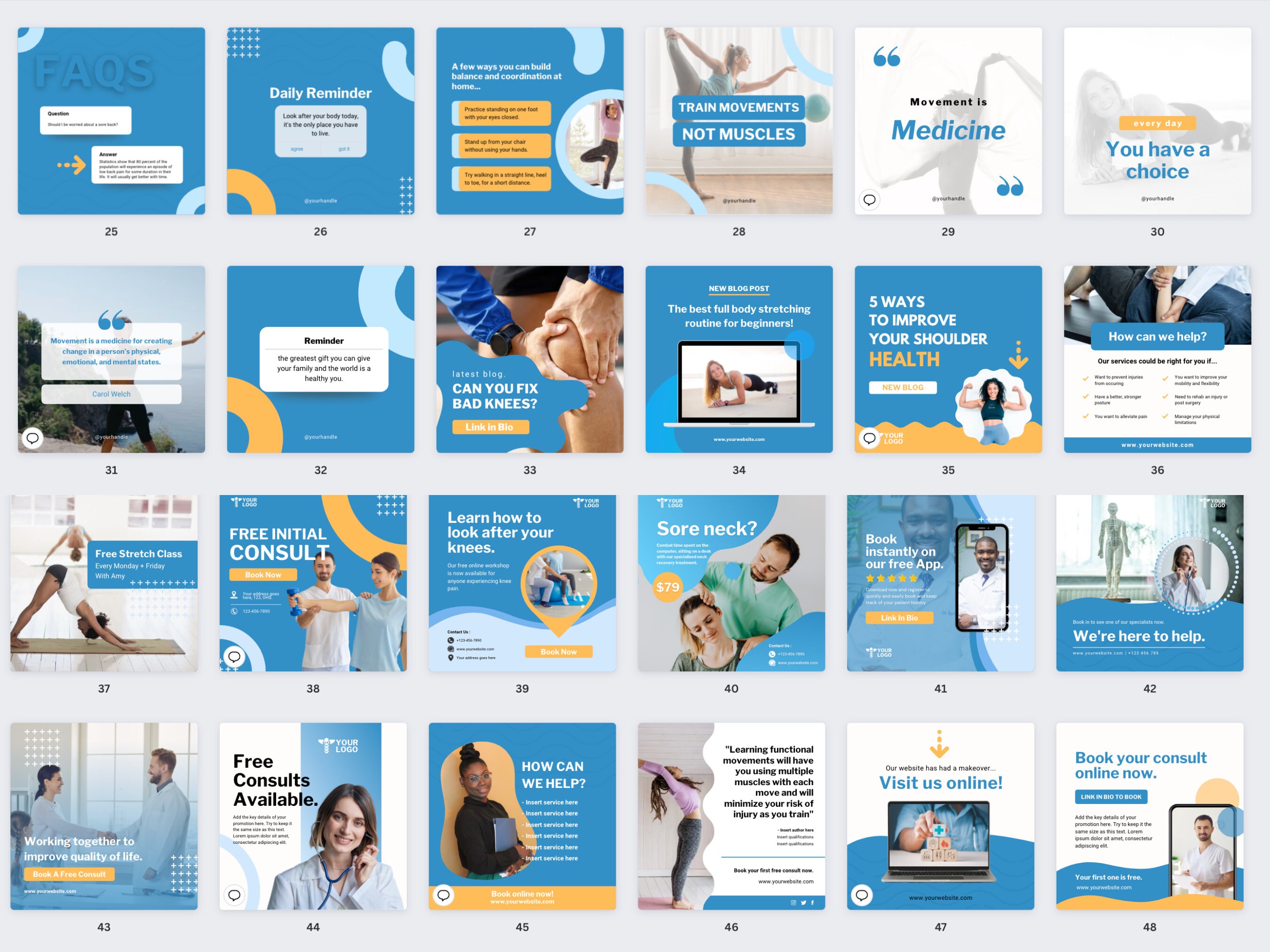 Physio Instagram Template Social Media Canva Templates Posts for ...