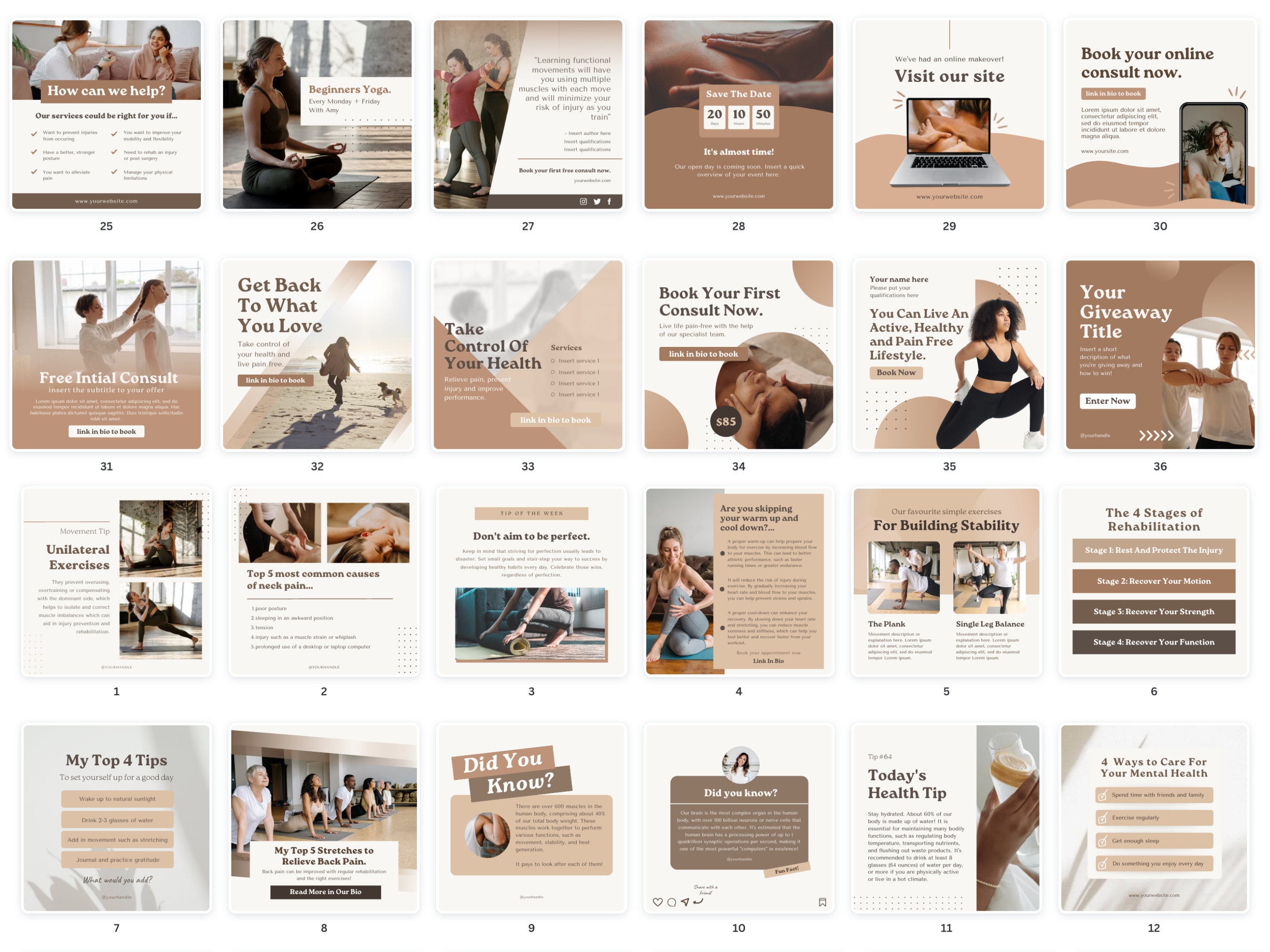 Physio Instagram Template 40 Canva Template Neutral Social Media ...