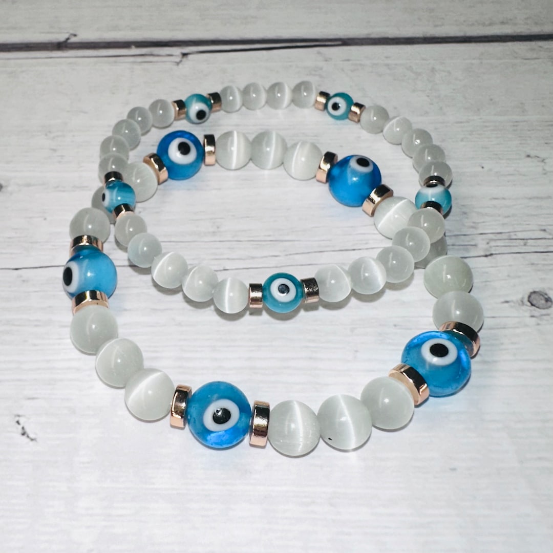 EVIL EYE Protection Bracelet good Luck Glass Light Blue Evil Eye cats ...