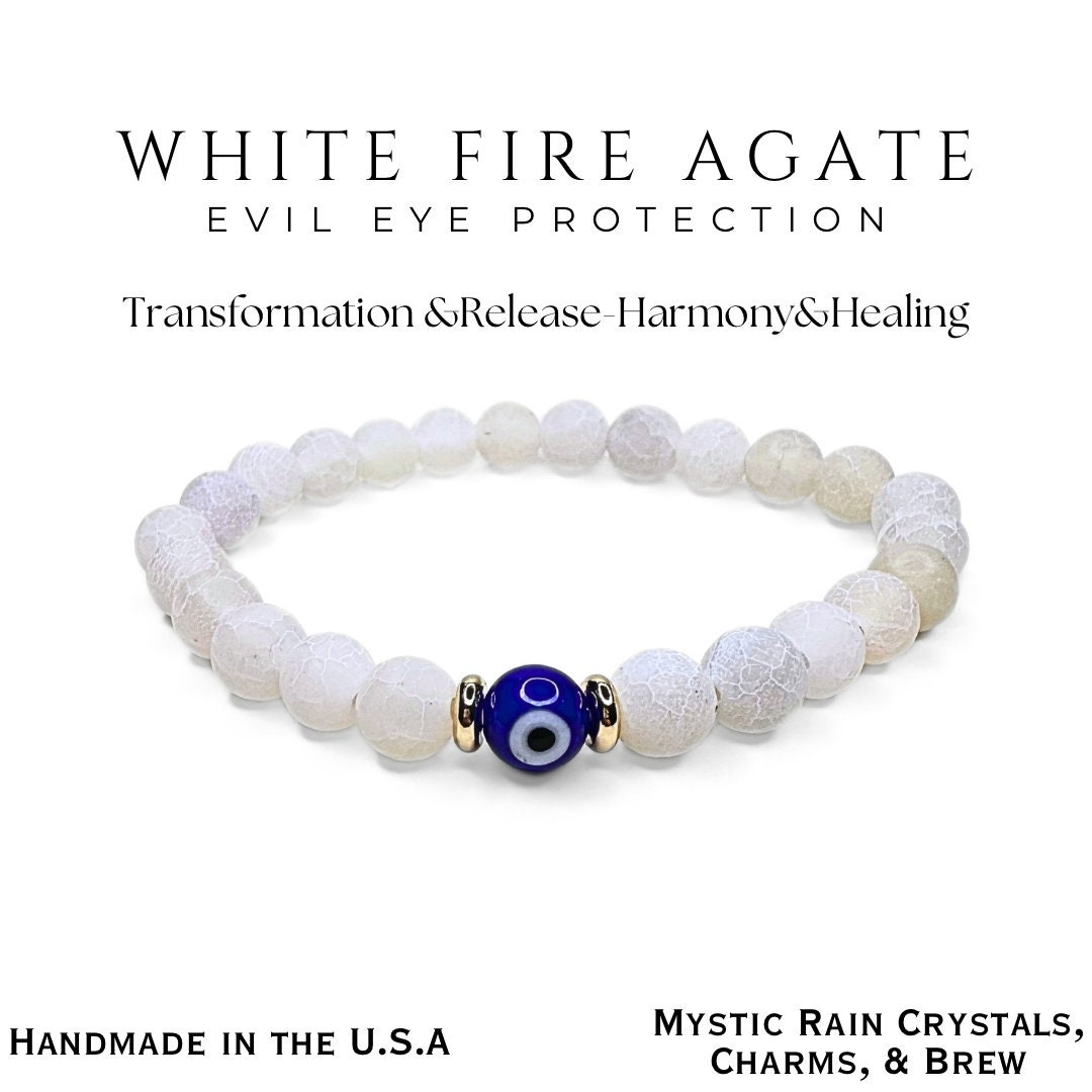 EVIL EYE Bracelet white FIRE Agate Nazar Protection Bracelet Good Luck ...