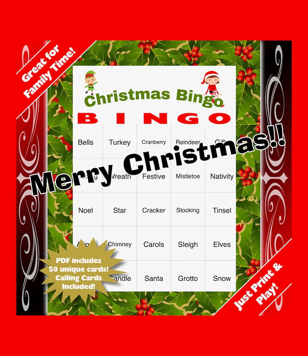 Christmas Bingo Christmas Family Games Printable Christmas Games Family ...