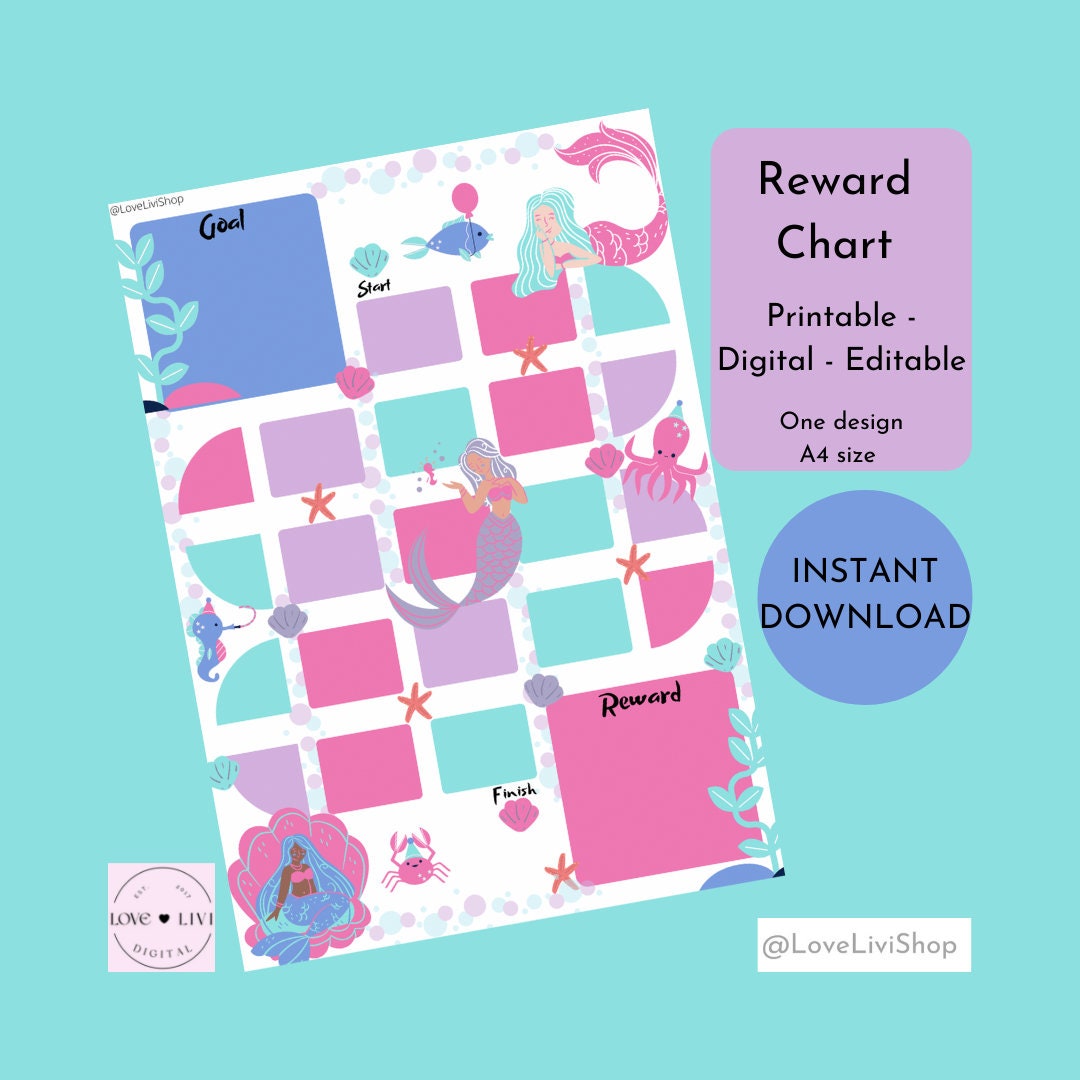 Mermaid Reward Chart, Printable Reward Chart, Digital Reward Chart ...