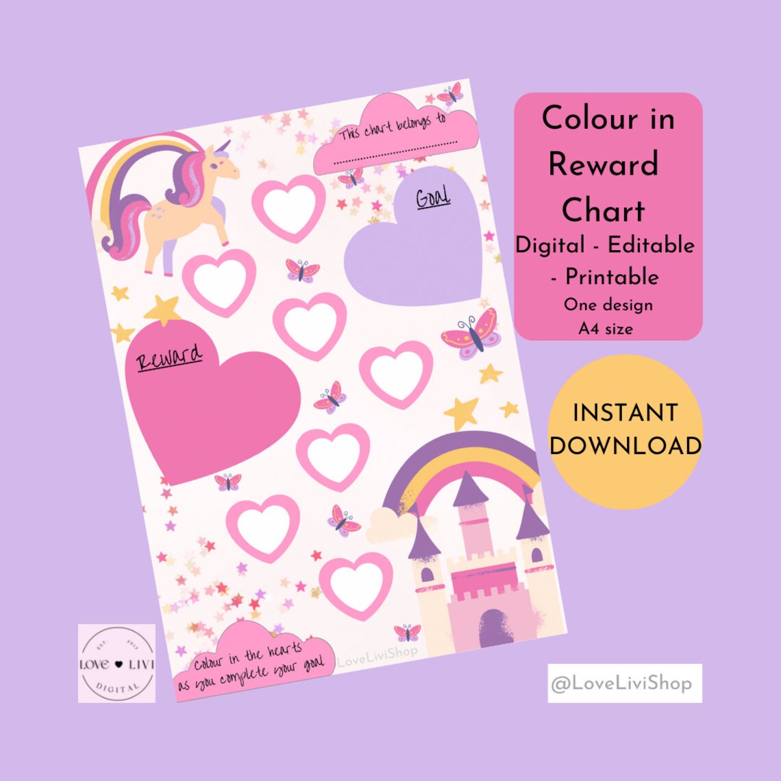 Unicorn Reward Chart Printable Reward Chart Digital Reward | Etsy