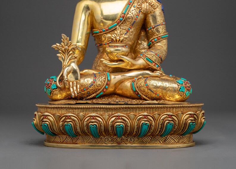 Golden Medicine Buddha Statue With Aureole | Handcrafted 24K Gold ...