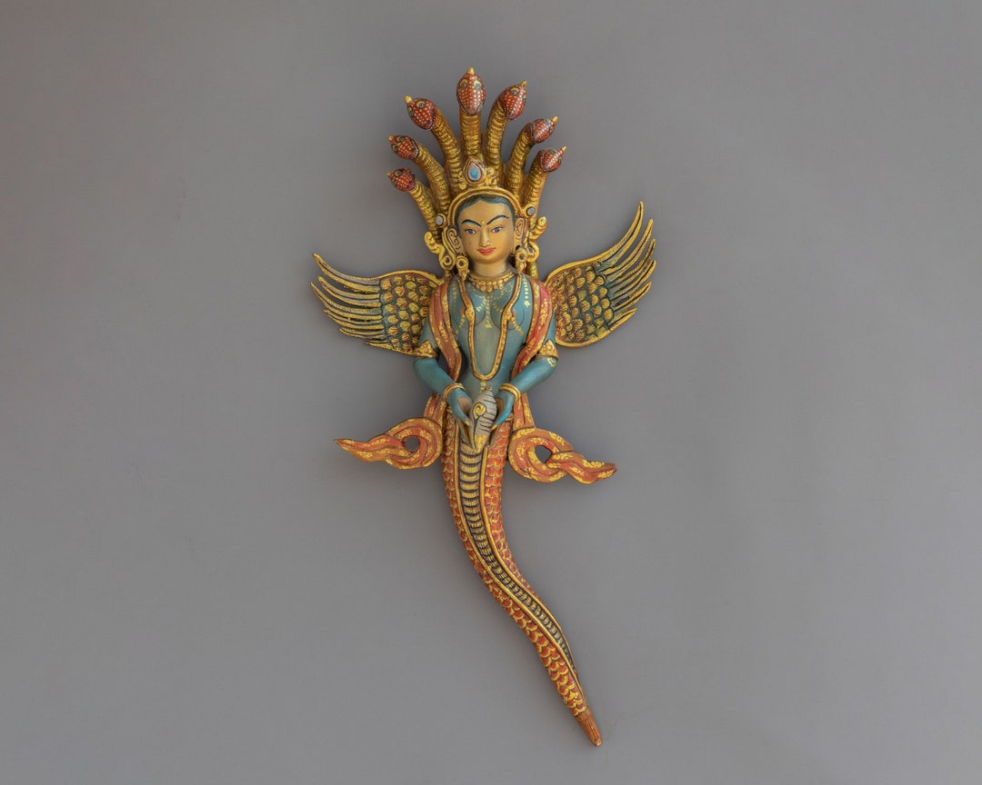 Enchanting Naga Kanya Wall Sculpture - 24K Gold Gilded, Hand-painted ...