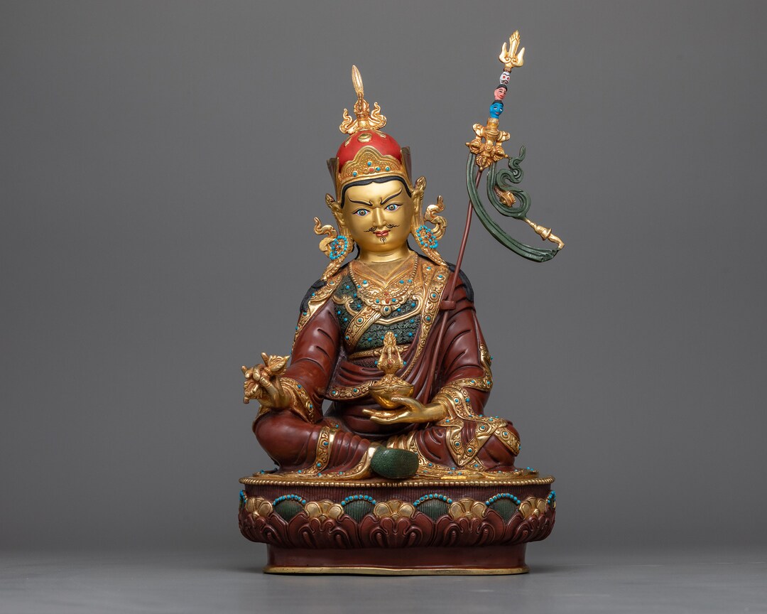 Padmasambhava Statue in 24K Gold Guru Rinpoche, Symbol of Tibetan Buddhism and Spiritual Wisdom ...