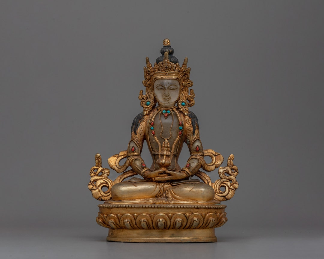 Antique Amitayus Crystal Body Statue - 24K Gold Gilded, Gemstone ...