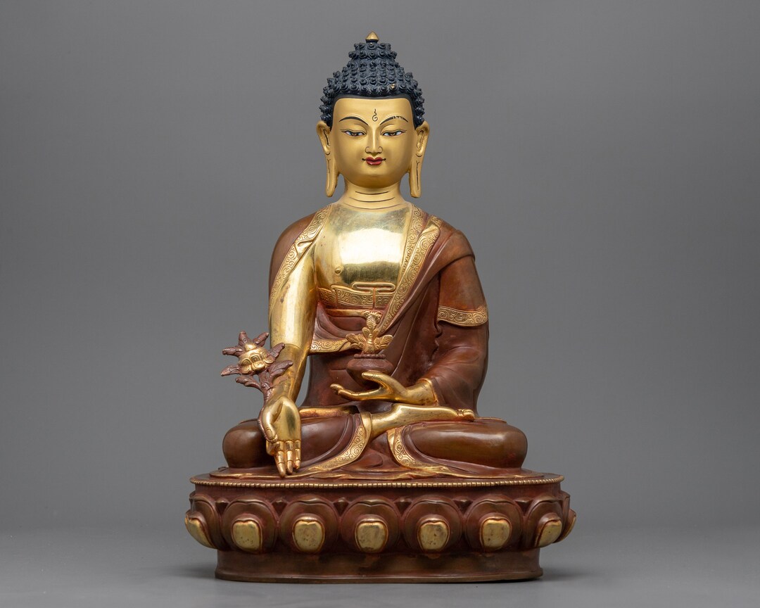 Medicine Buddha Art - 24k Gold Gilded Image, Oxidized Copper Body With ...