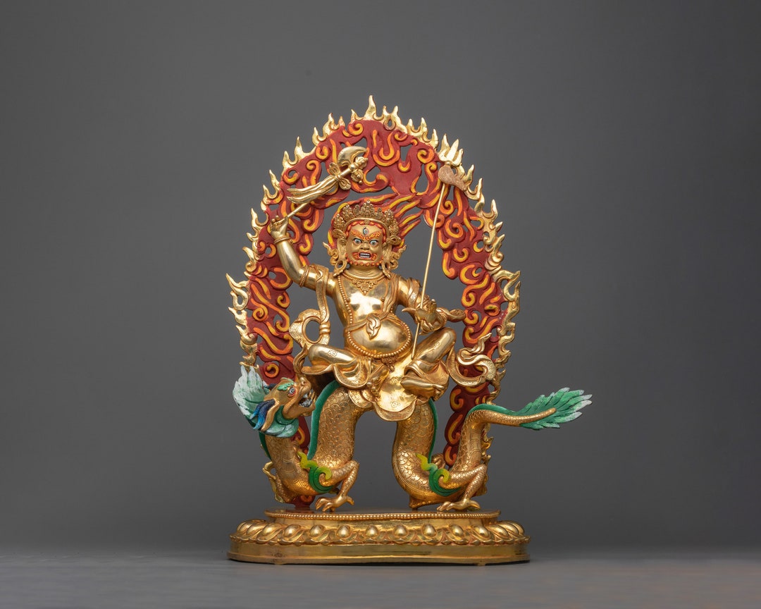 White Dzambhala on Dragon Sculpture Traditionally Hand-crafted Statue ...