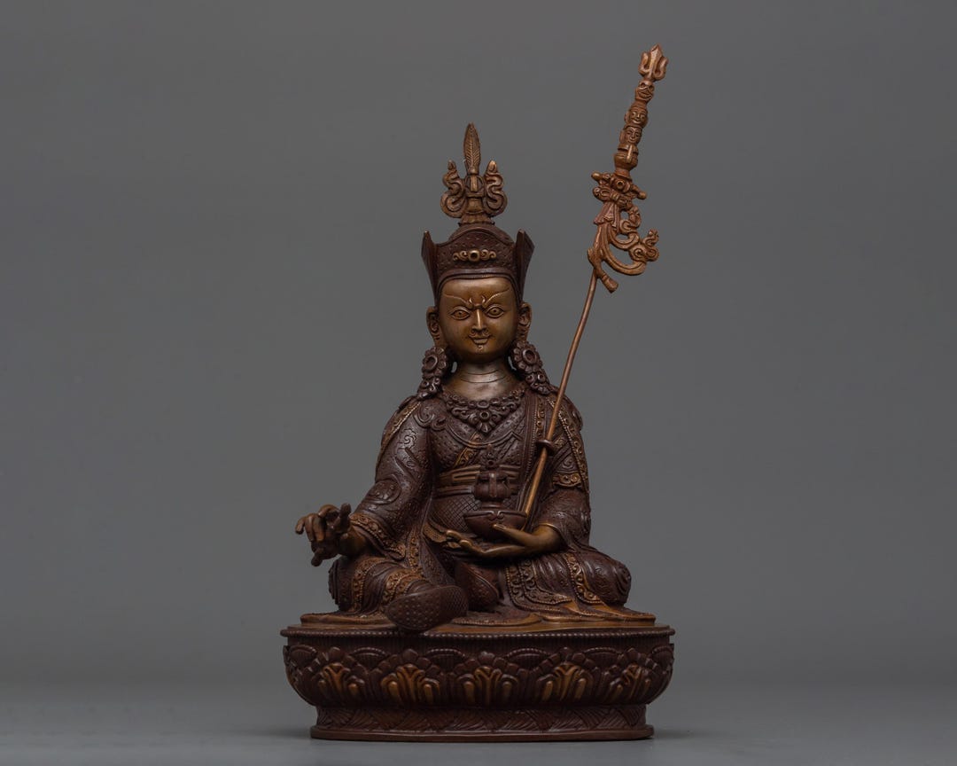 Guru Rinpoche Lotus Born Tantric Master Oxidized Copper Statue ...