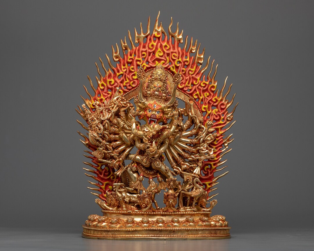Fierce Vajrabhairava Yamantaka Statue in 24K Gold Gilded Copper ...