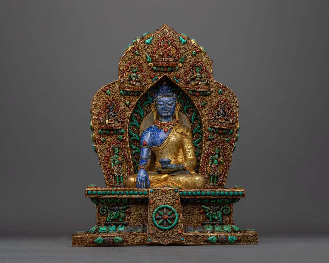 Shakyamuni Buddha Lapis Body Statue With Handcarved Gemstone | Nepalese ...