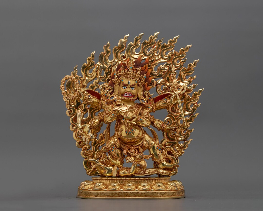 Six-armed Mahakala Dharma Protector Statue | 13.8 Inch 24K Gold Gilded ...