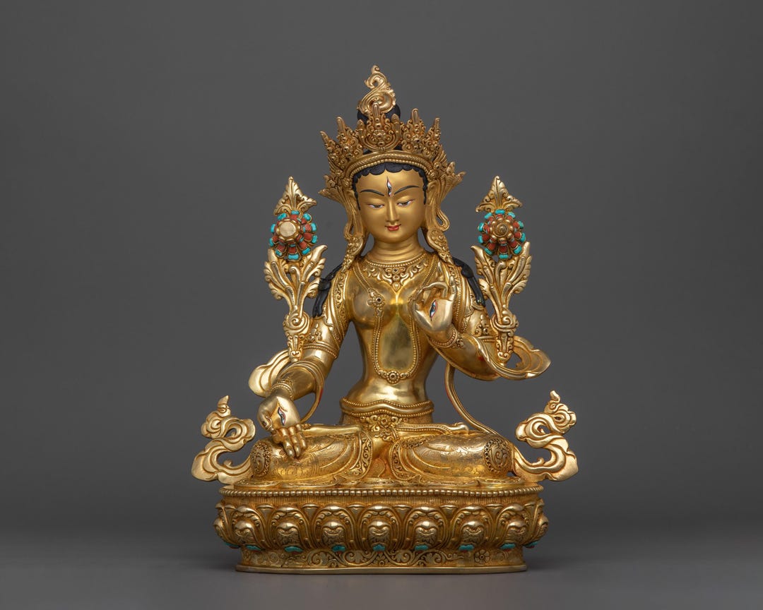 The Handcrafted Goddess White Tara Sculpture | 24k Gold Gilded and ...