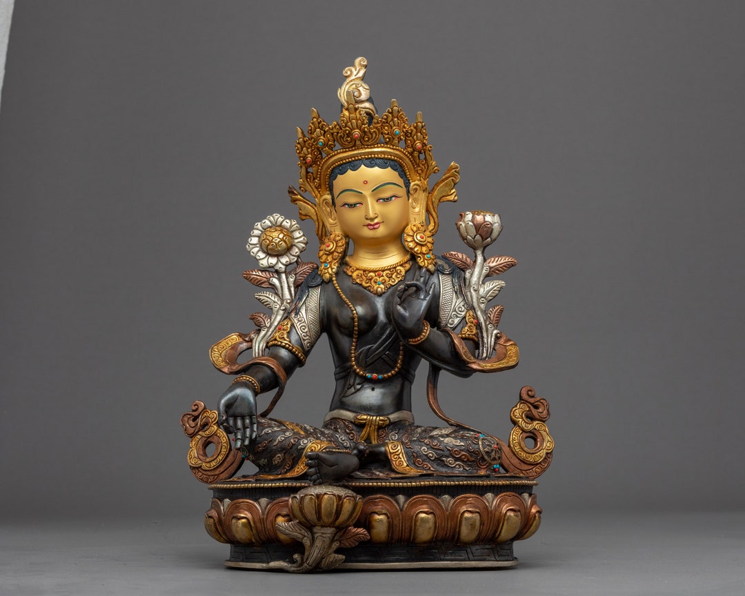 Asombrosa estatua de Tara verde / Deidad de la compasión / Auténtica ...