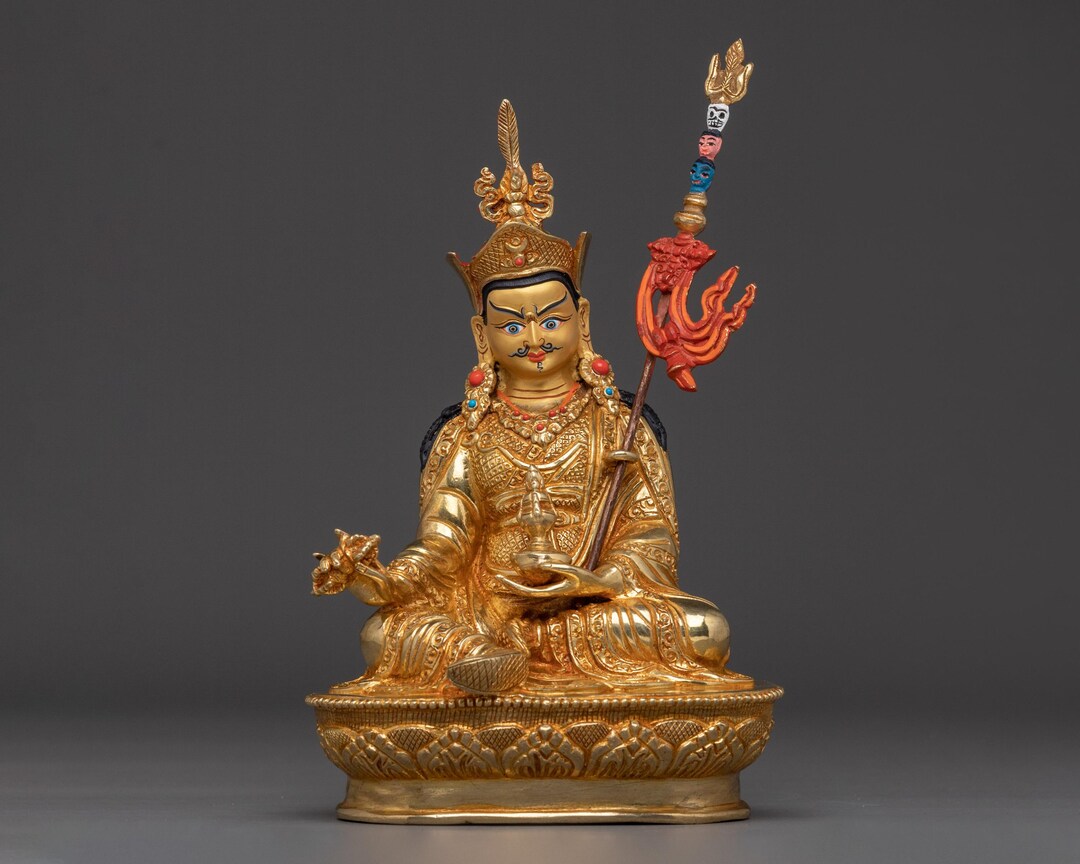 Golden Tantric Teacher Guru Rinpoche Statue | Home Decor for Meditation ...
