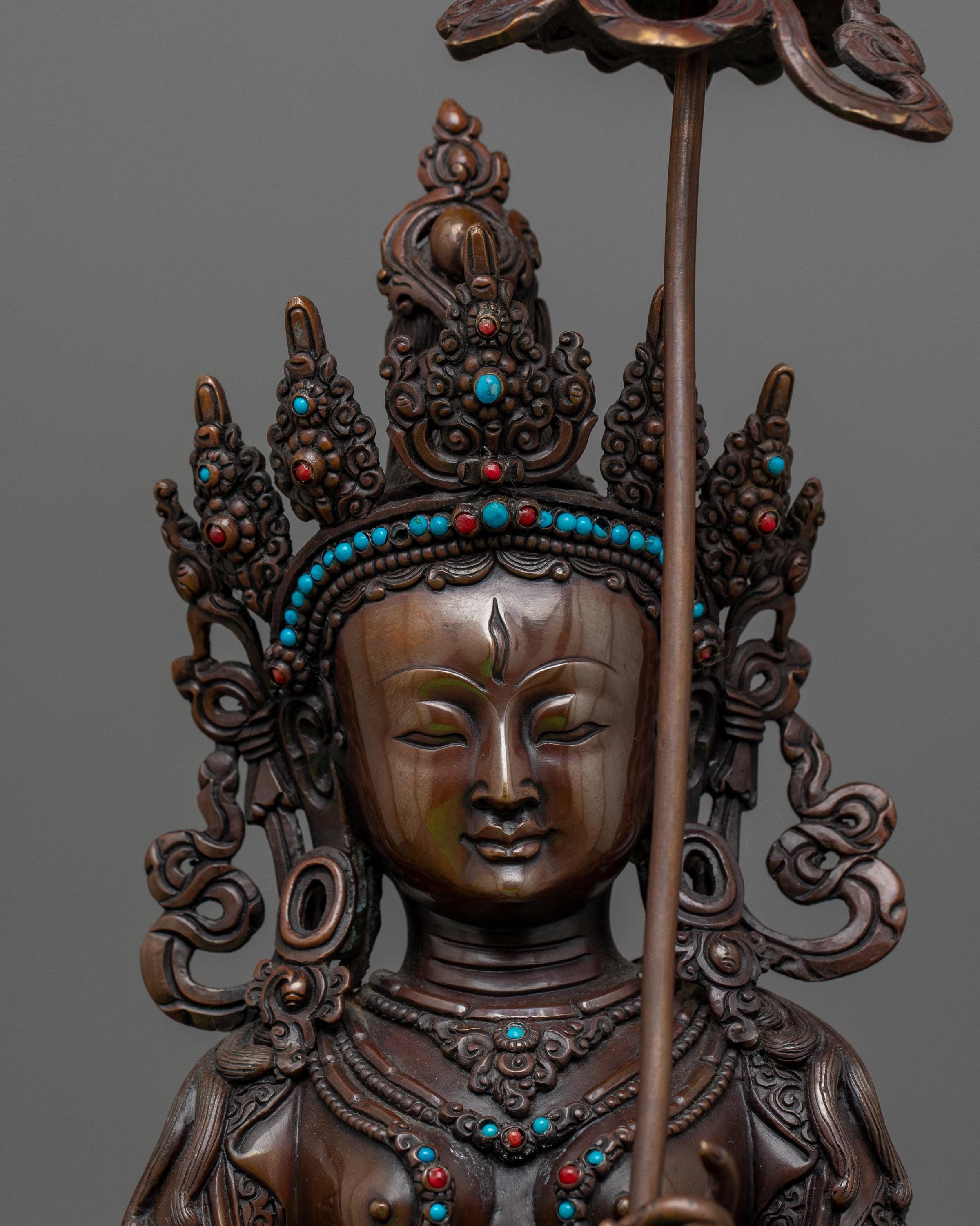 Darken Oxidized Dukar Statue Seated on Double Petal Lotus Seat ...