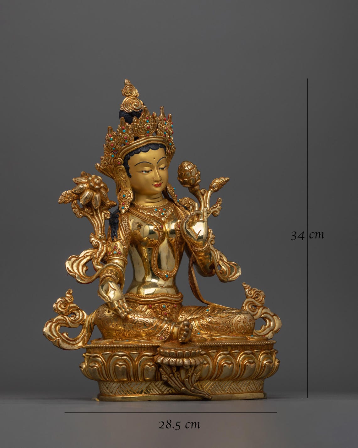 Jetsun Dolma Green Tara Bodhisattva Statue in 24K Gold Gilded Copper ...