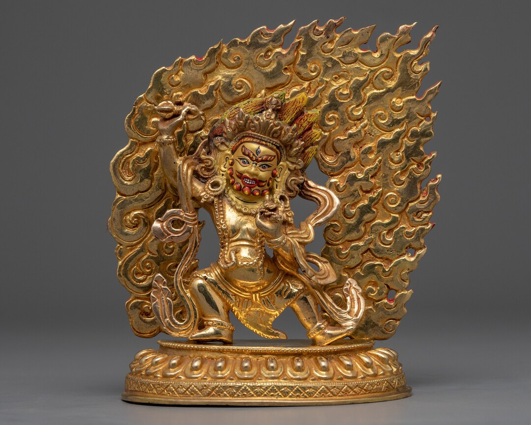 Vajrapani Gold Gilded Statue | Wrathful Buddhist Deity Hand Carved ...