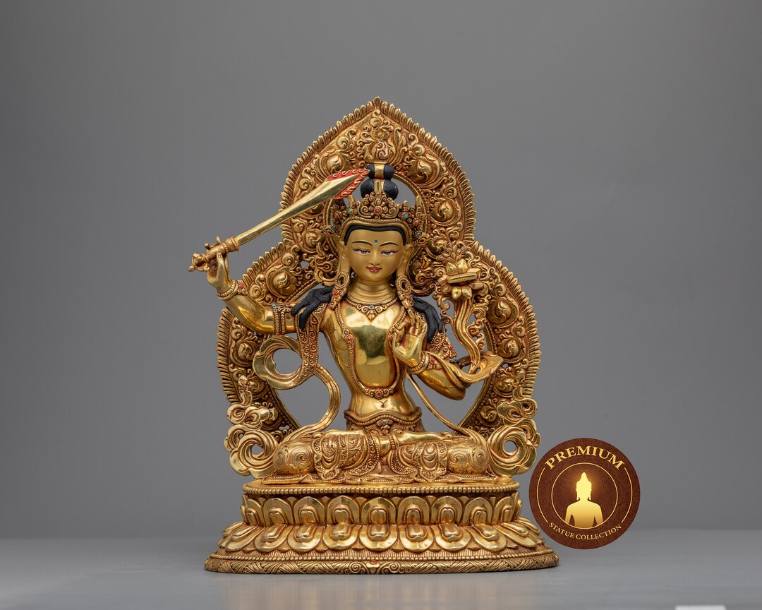 Manjushri Statue Holding Flaming Sword | Maha Bodhisattva Sculpture of ...