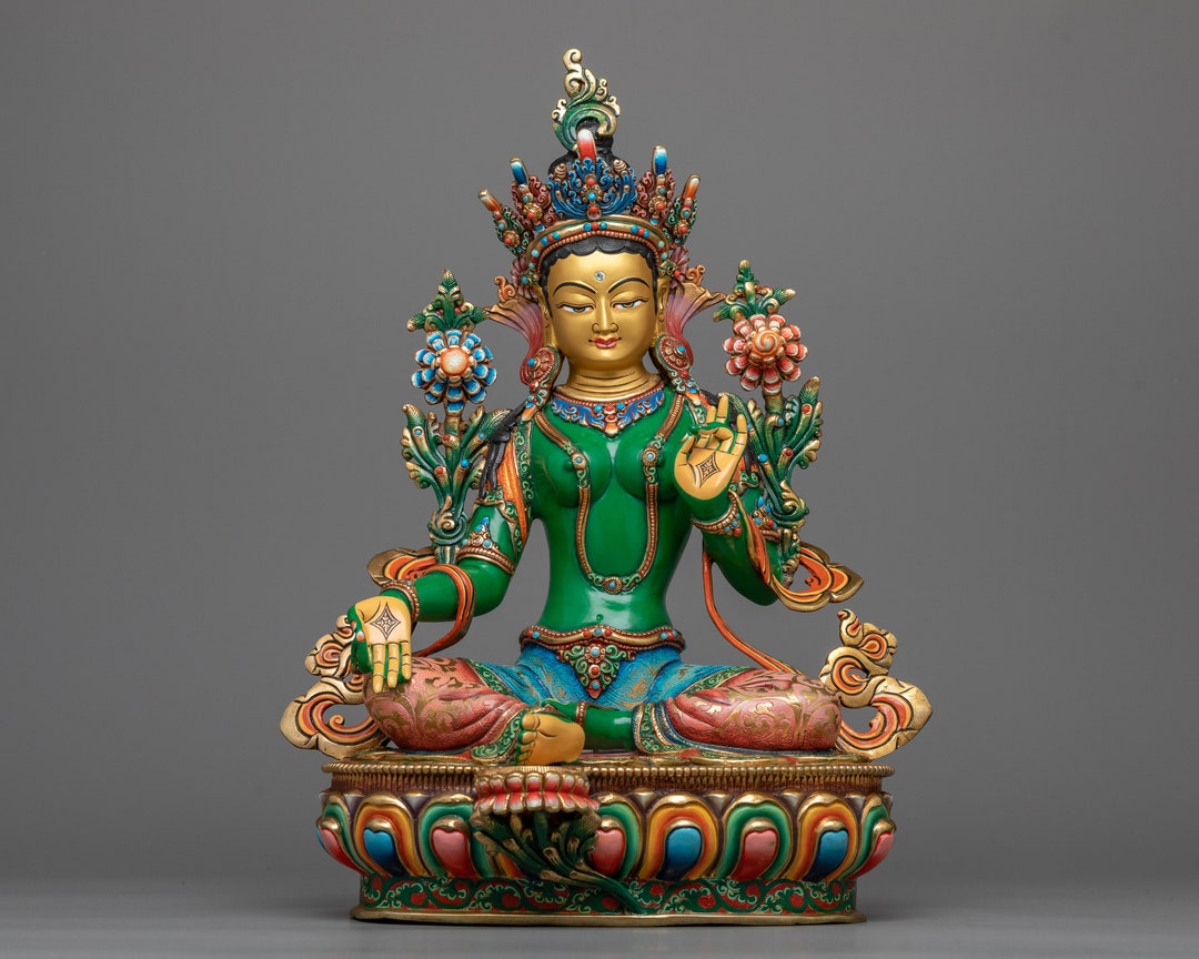 Bodhisattva Green Tara Statue in 24K Gold Gilded Copper - Elegant ...
