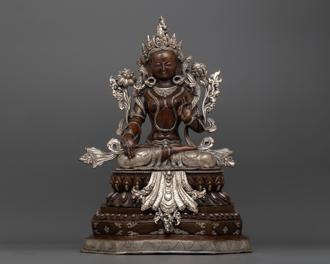 White Tara Sculpture With Double Petal Lotus Throne | Bodhisattva of ...