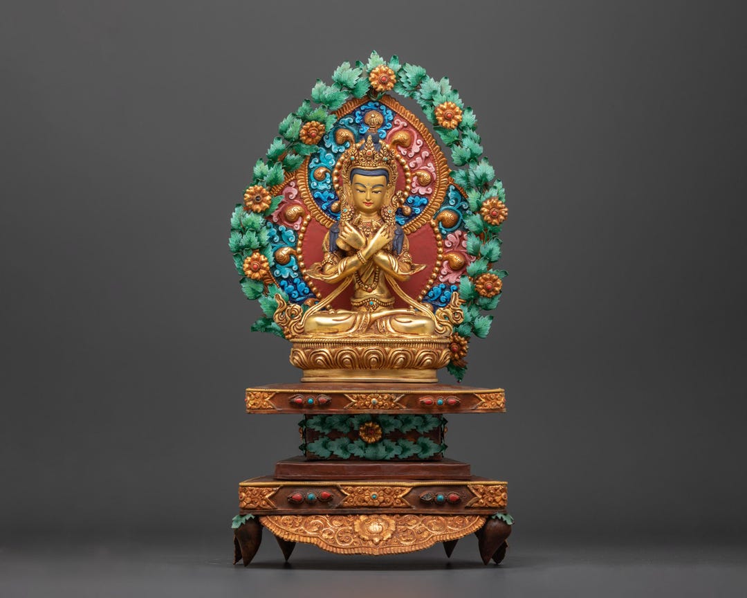 Vajradhara Buddha With Throne Statue – Handcrafted 24K Gold Gilded ...