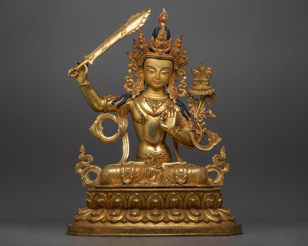 Manjushri Handcrafted 48cm Statue | Embodiment of Wisdom Celestial Beauty | Enlightened Buddha ...