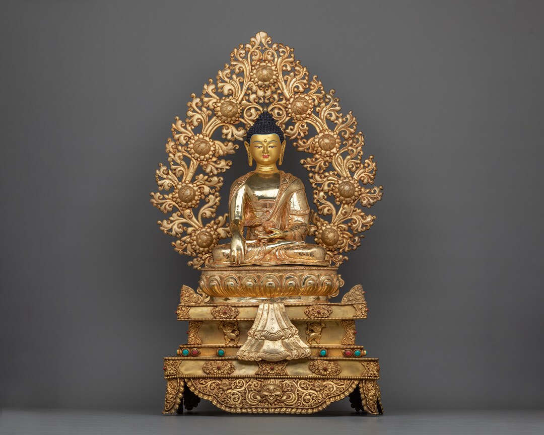 Sakya Muni Buddha the Enlightened Master Statue on Majestic Throne in ...