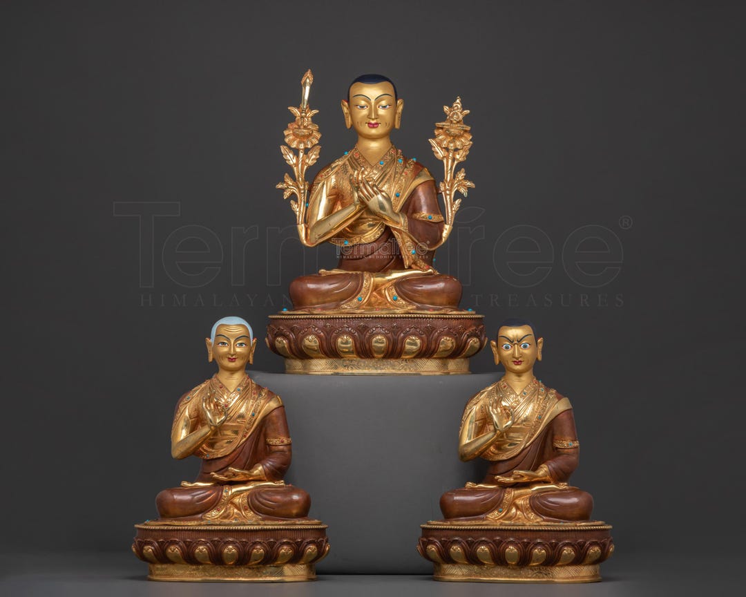 Tsongkhapa Sacred Statue With Disciples - 24K Gold Gilded Buddhist ...