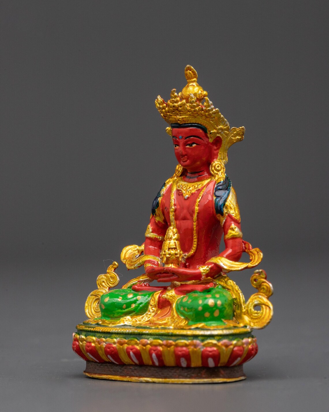 Gold Electroplated Amitayus Buddha With Five Jewel Crown | 2.6 Inches ...