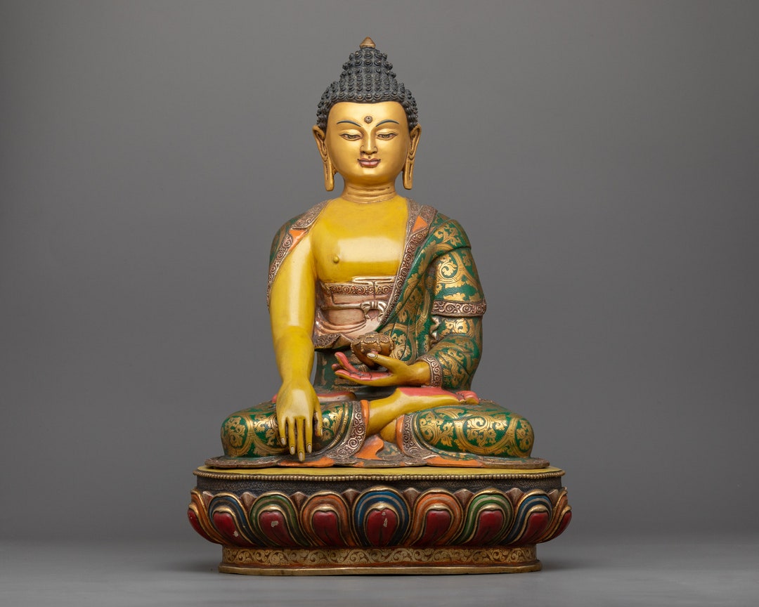 Enlightened One Buddha Statue - 17.7" Tall, Acrylic Painted, 24K Gold ...