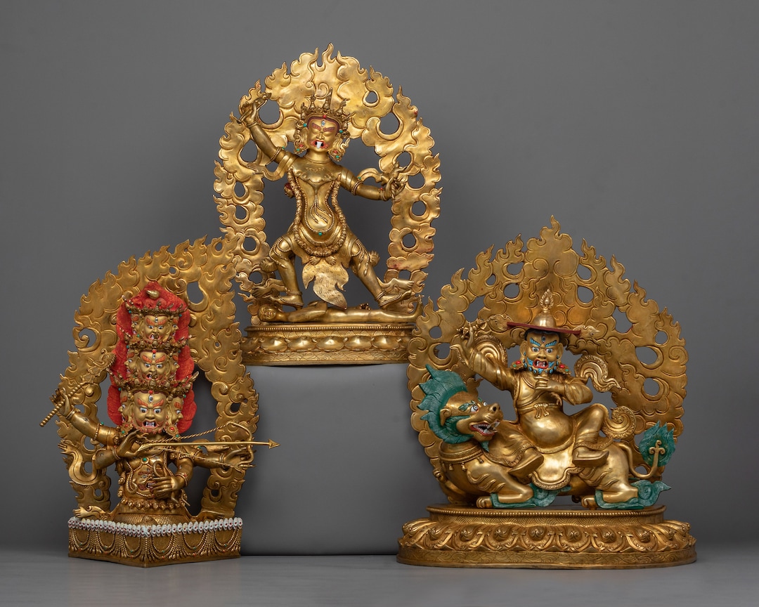 Ekajati, Rahula, and Dorje Legpa Statue Set - Exquisite Vajrayana ...