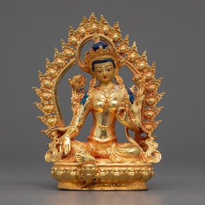 Tiny 24K Gold Gilded Green Tara Statue - Machine-made Copper, Mini ...