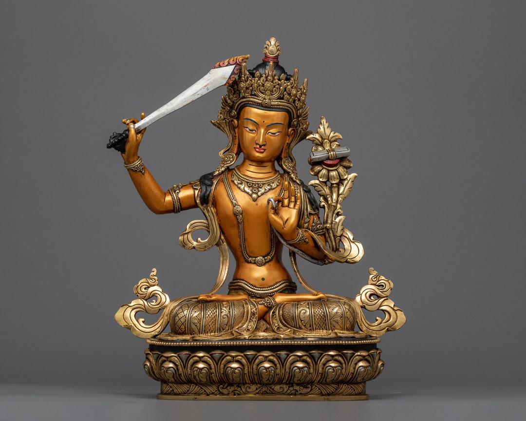 Premium Bodhisattva Manjushri Statue 24K Gold Gilded With Orange ...